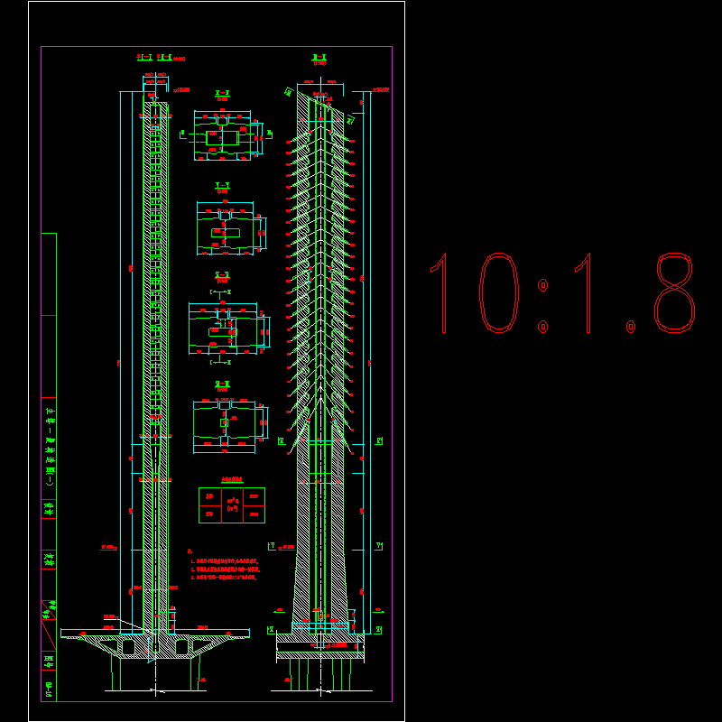 双塔单索面混凝土斜拉桥CAD施工图纸（墩、塔、梁固结）.dwg - 下载 - 知石网